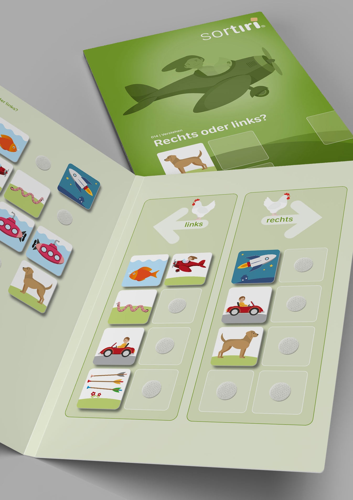 Klettmappe sortiri | Rechts oder links? – Rollmops Verlag